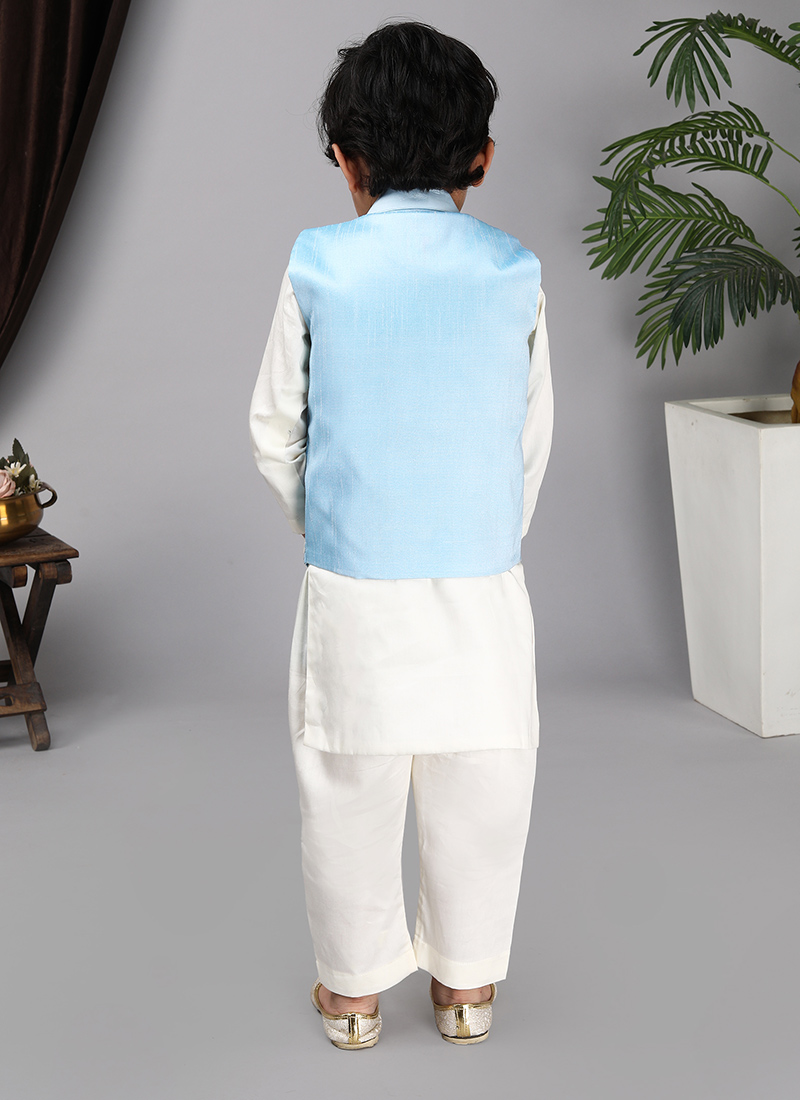 Shop Aqua Blue Art Silk Embroidered Bandi Set Party Wear Online at Best ...