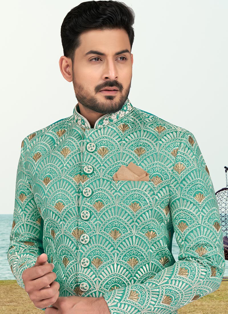 Buy Art Silk Hand Embroidered Pakistani Style Indowestern Sherwani ...