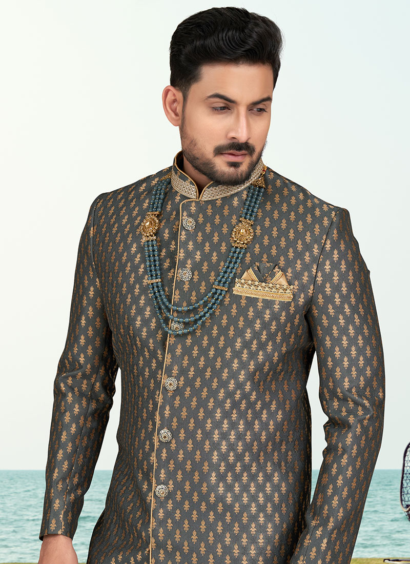 Buy Art Silk Jacquard Pakistani Style Indowestern Sherwani Party Wear ...