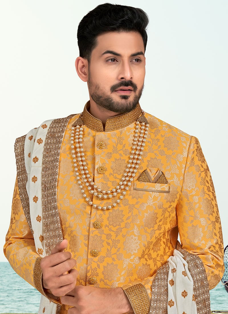 Buy Art Silk Jacquard Pakistani Style Indowestern Sherwani Party Wear ...