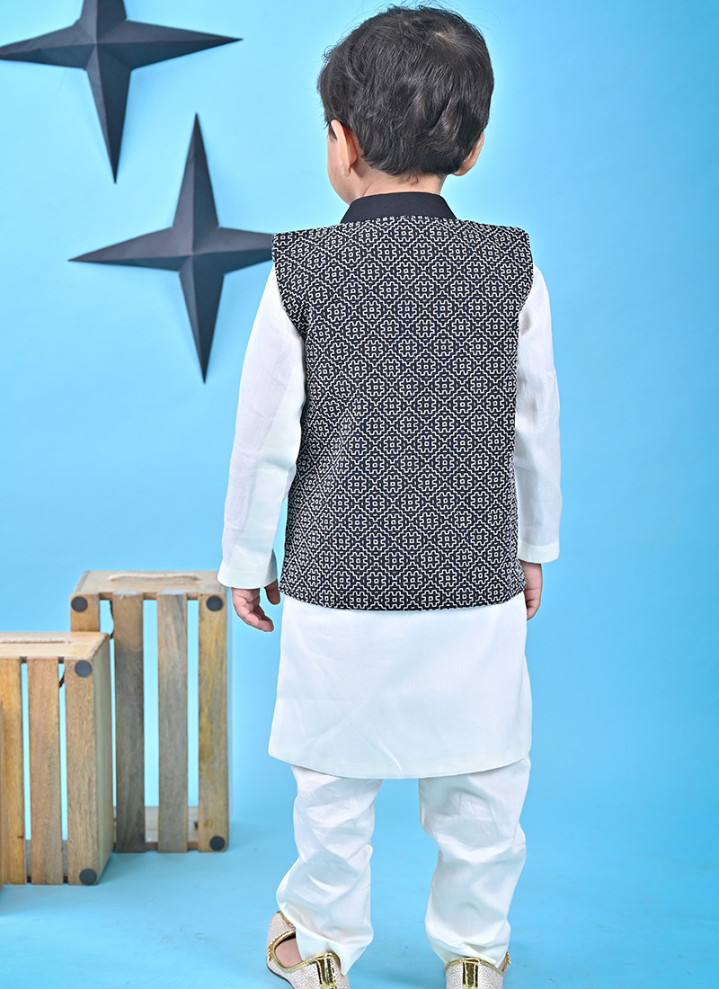 Shop Attractive White Cotton Boys Bandi Set Party Wear Online at Best ...