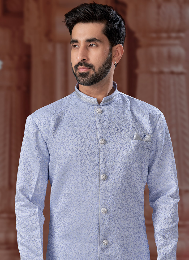 Buy Balletic Sequins Thread Silk Indowestern Sherwani Wedding Wear ...