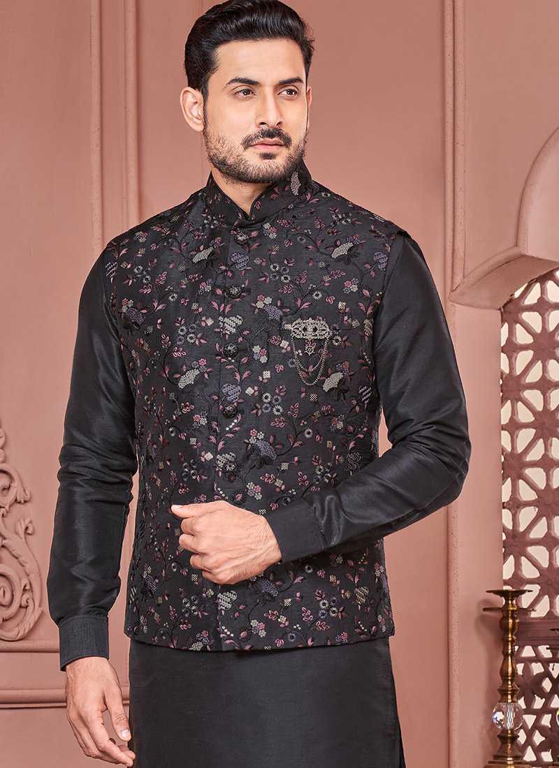 Buy Black Art Silk Embroidered Bandi Set Party Wear Online at Best ...