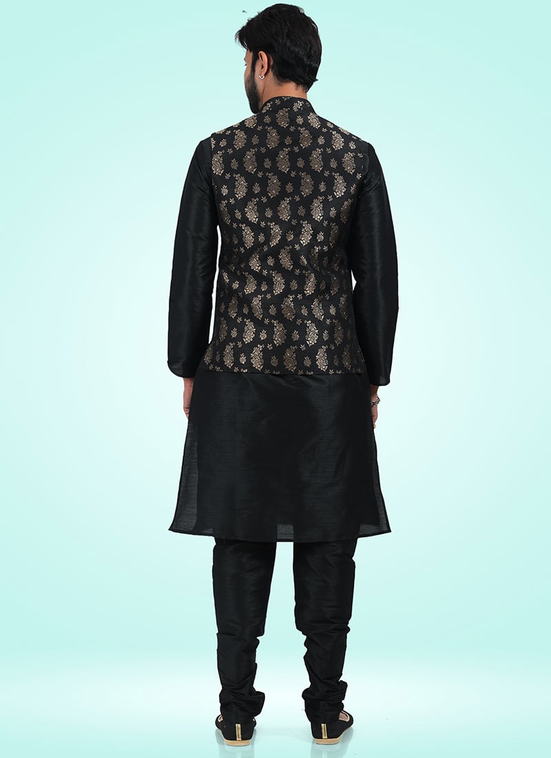 Shop Black Banarasi Silk Jacquard Bandi Set Party Wear Online at Best ...