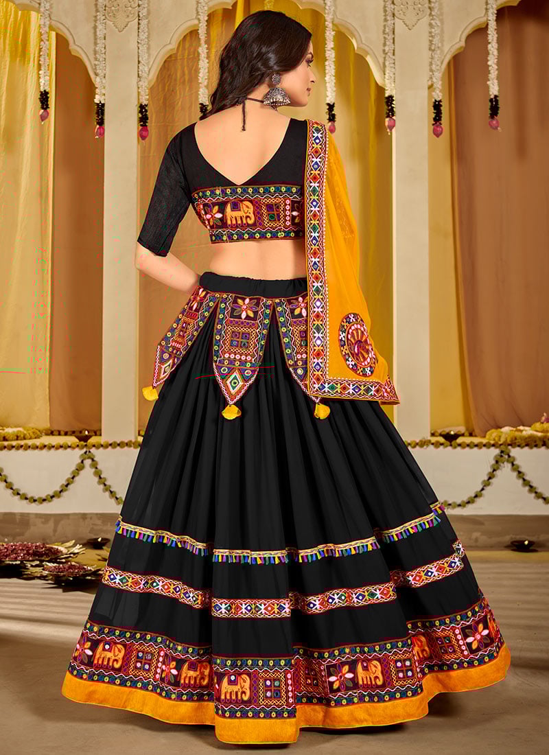 Shop Black Faux Georgette Chaniya Choli With Artful Embroidery Kutch ...
