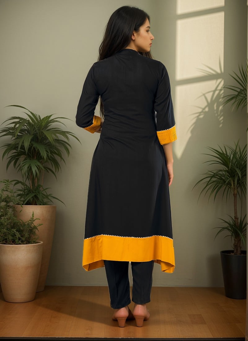 Shop Black Rayon A Line Straight Pant Suit After Six Wear Online at ...