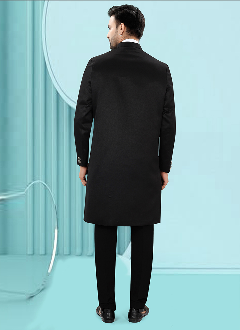Shop Black Rayon Embroidered Sequins Jacket Style Sherwani Wedding Wear ...
