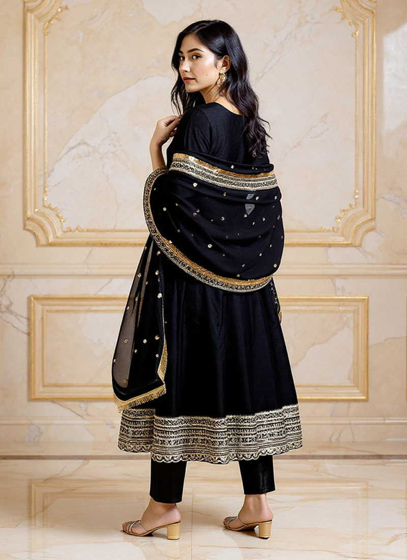 Shop Black Ryon Cotton Zari Embroidered Sequins Anarkali Suit Festive Wear Online at Best Price ...