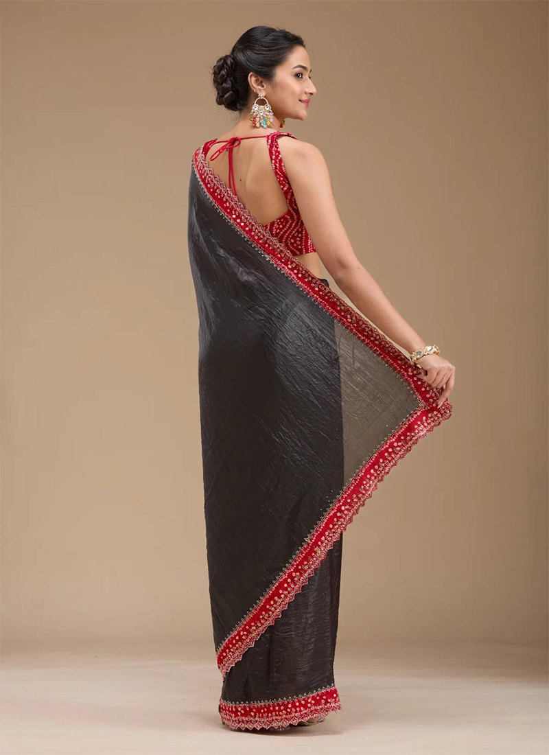 Shop Black Tissue Silk Cutdana Bandhini Print Saree Border After Six ...