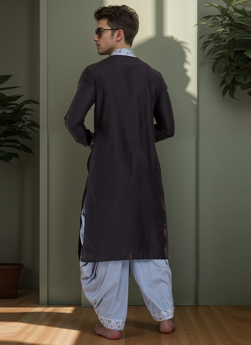 Buy Black Viscose Dhoti Style Kurta Pyjama For Men Festive Wear Online ...