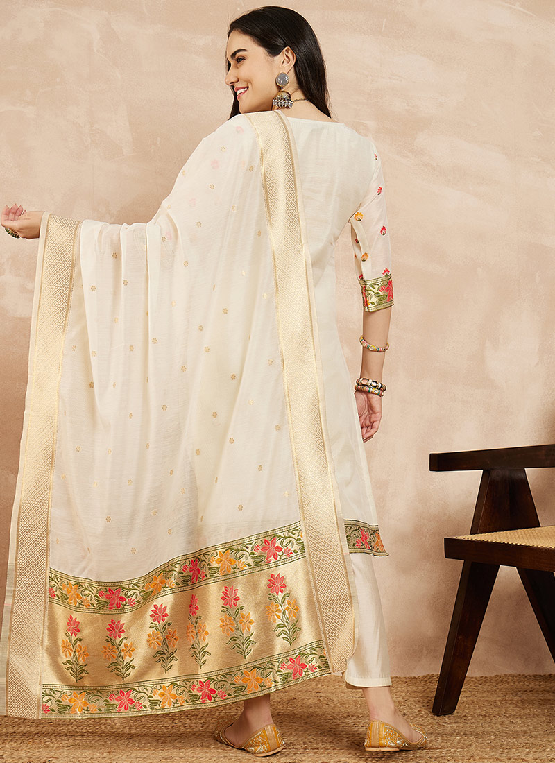 Shop Blended Cotton Chanderi Straight Pant Suit After Six Wear Online ...