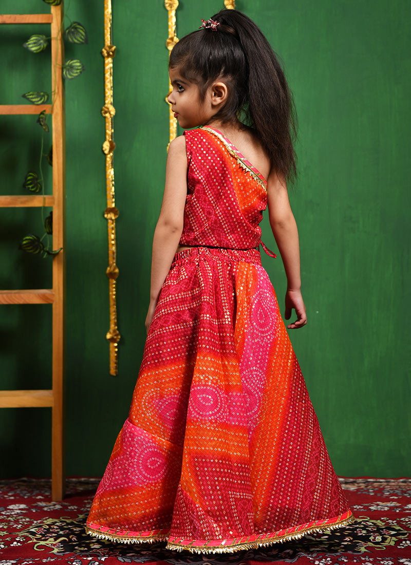 Buy Blended Cotton Kota Kids Girls A Line Lehenga Party Wear Online at ...
