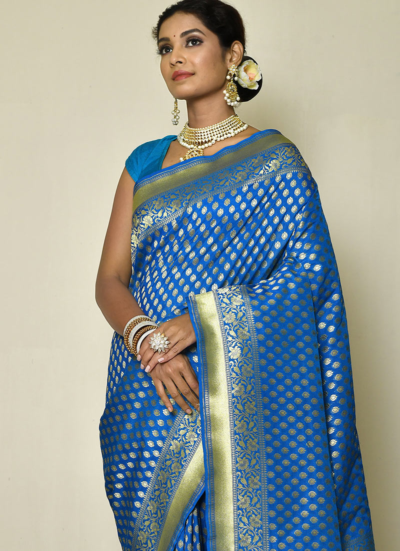 Shop Blue Art Silk Benarasi Saree Festive Wear Online at Best Price ...