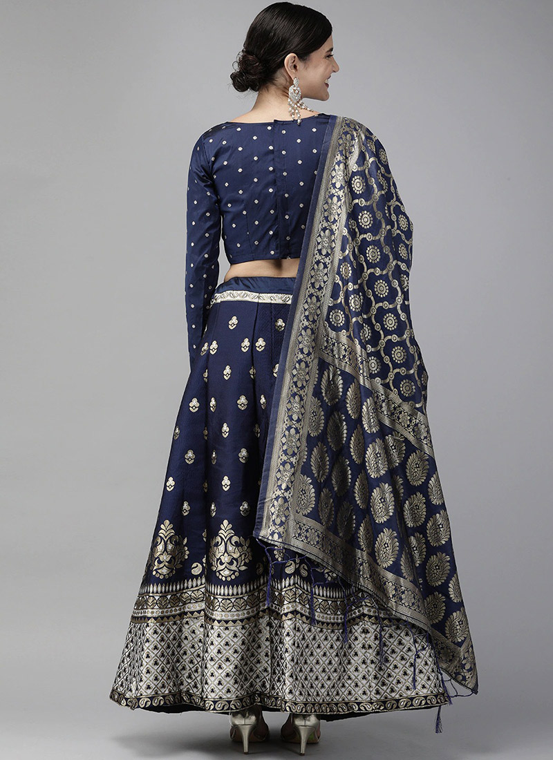 Shop Blue Benarasi Silk Brocade Simple Party Wear A Line Lehenga ...