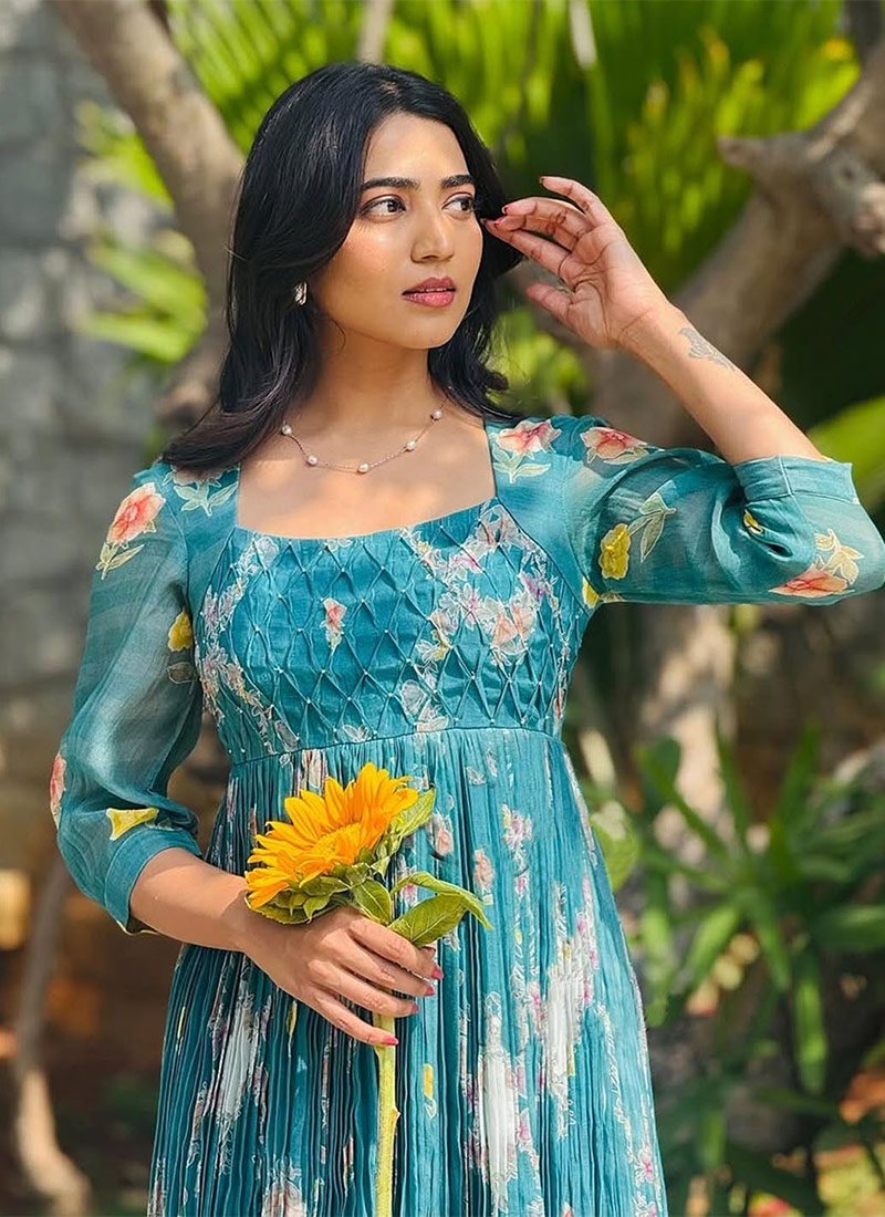 Shop Blue Blended Cotton Printed Fit And Flare Dress After Six Wear in ...