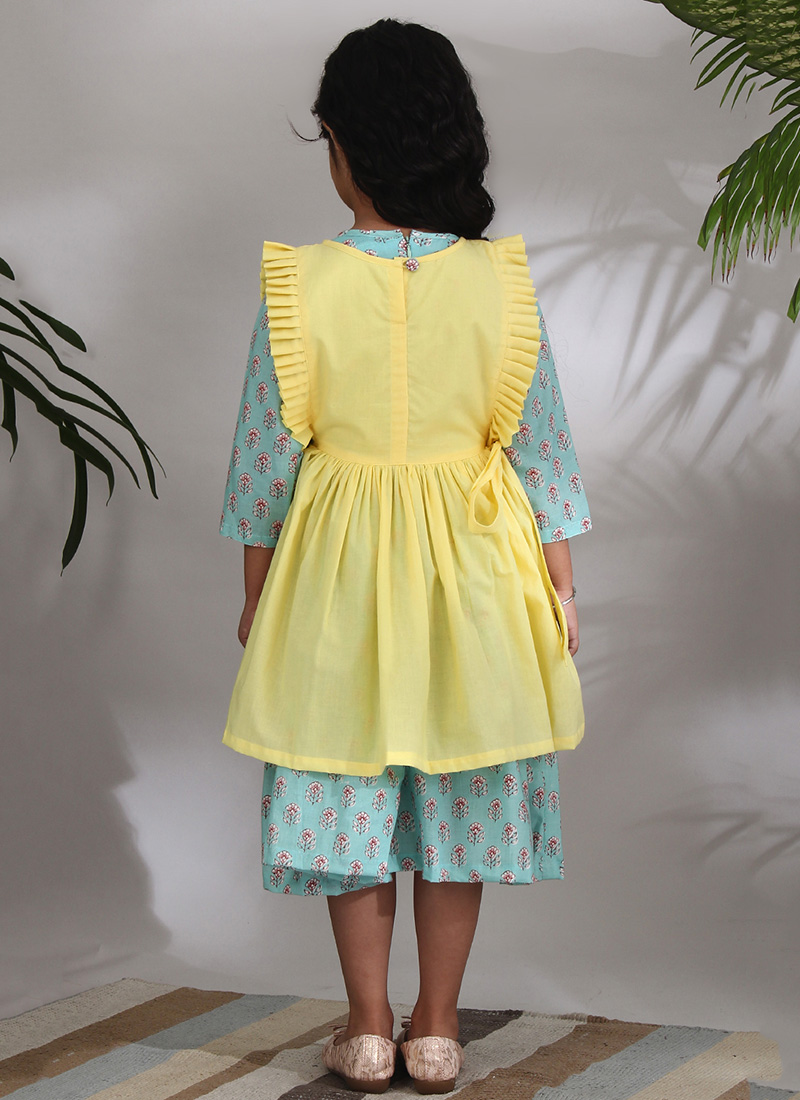 Shop Blue Cotton Printed A Line Dress for Girl Kids Leisure Wear Online ...