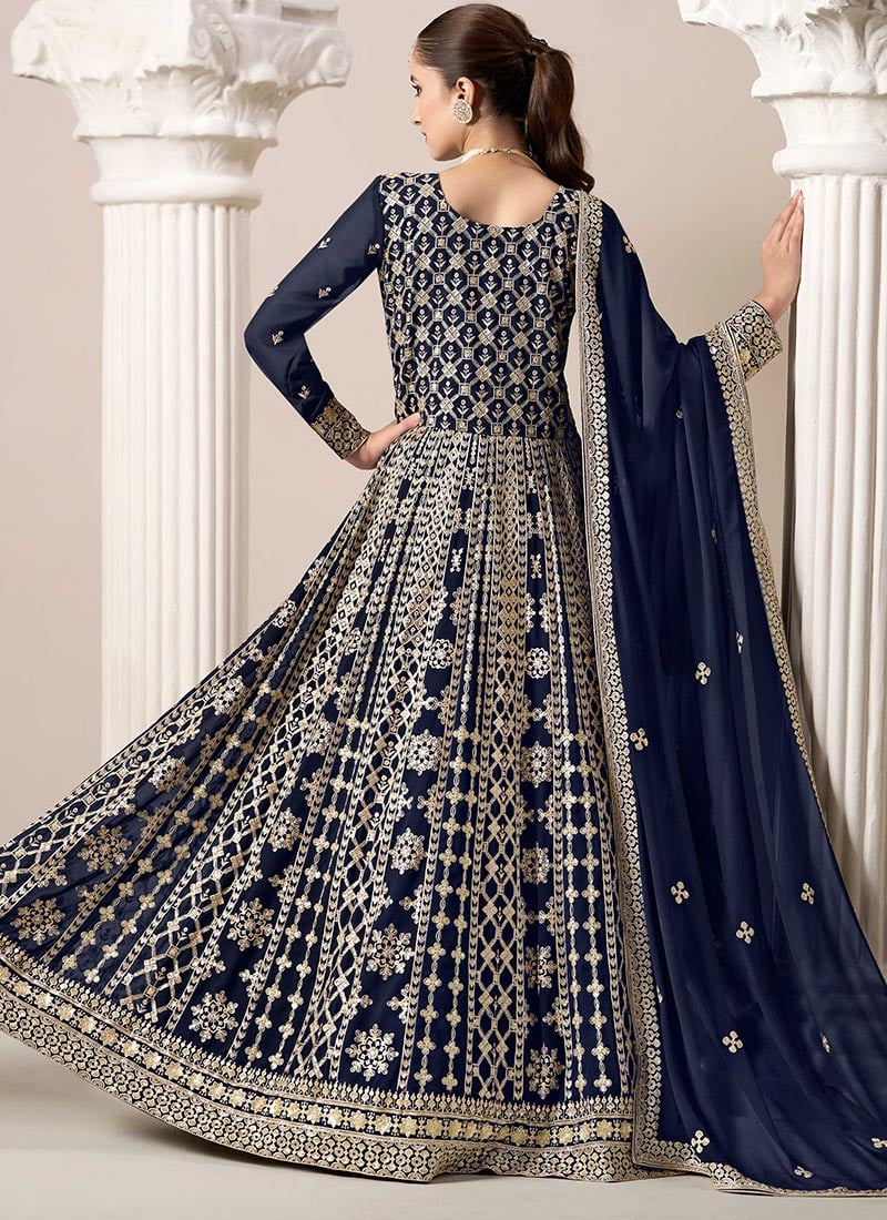 Buy Blue Faux Georgette Embroidered Anarkali Suit Festive Wear Online ...