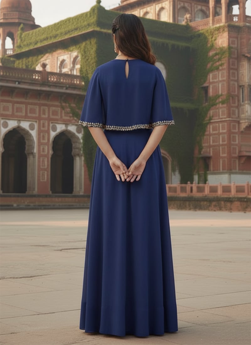 Buy Blue Georgette Stones Poth Work Gown After Six Wear Online at Best ...