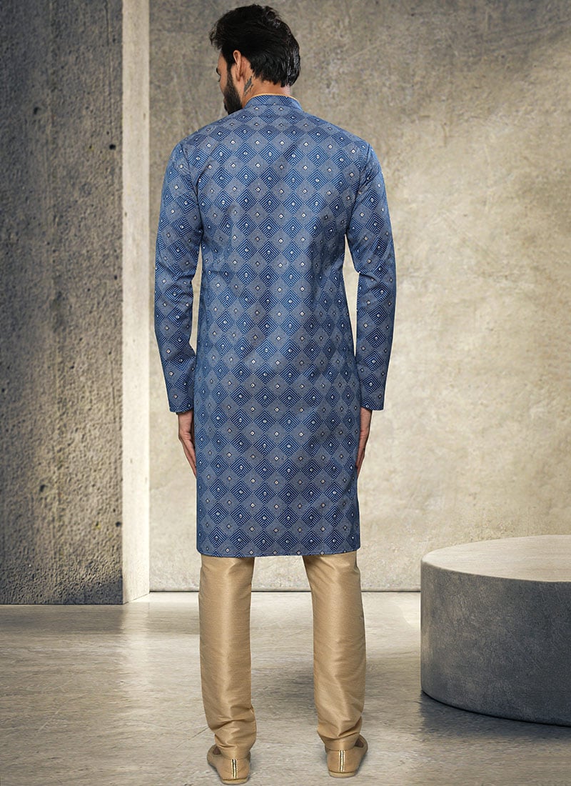 Shop Blue Handloom Cotton Kurta Pyjama Party Wear Online at Best Price ...