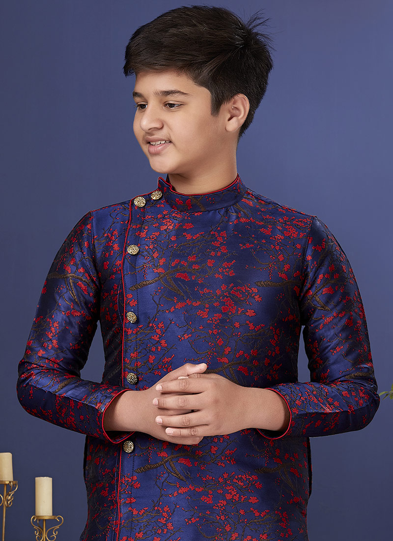 Buy Blue Heavy Silk Indowestern Sherwani Wedding Wear Online at Best ...