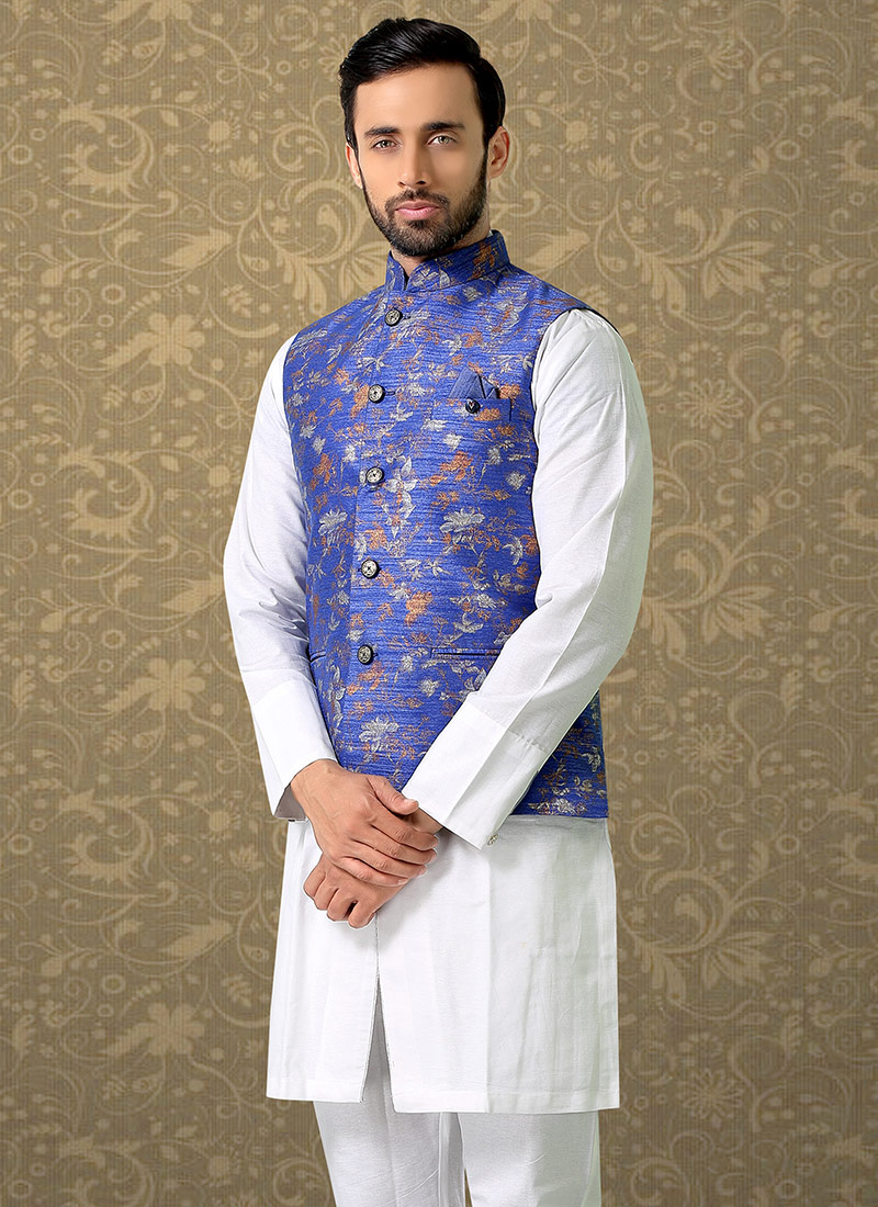 Buy Blue Linen Bandhgala Jacket Online at Best Price | Cbazaar