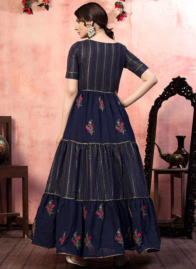 Shop Blue Silk Anarkali Gown Party Wear Online at Best Price | Cbazaar