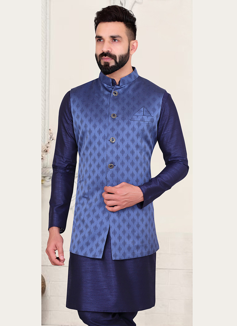 Shop Blue Silk Bandi Set Party Wear Online at Best Price | Cbazaar