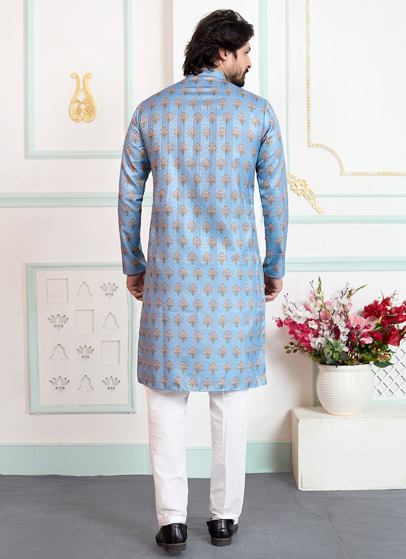 Buy Blue Silk Digital Print Mens Classic Kurta Online at Best Price ...