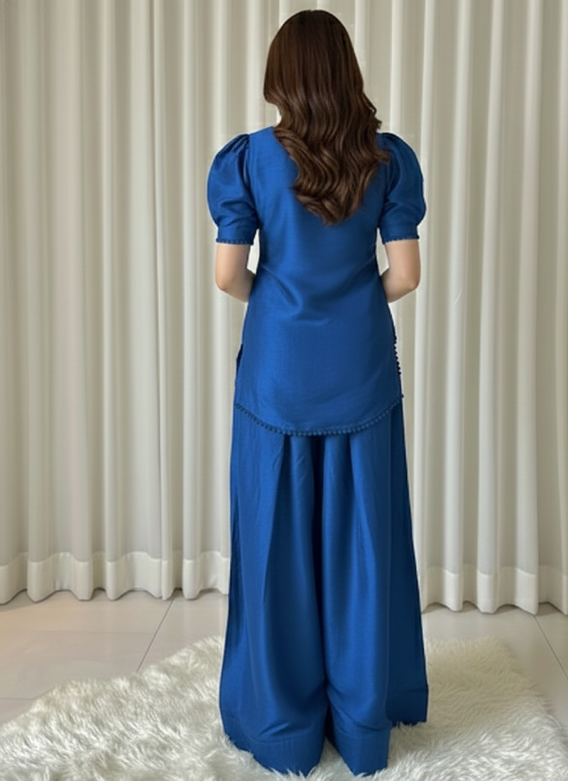 Shop Blue Silk Palazzo Suit After Six Wear in India - Cbazaar