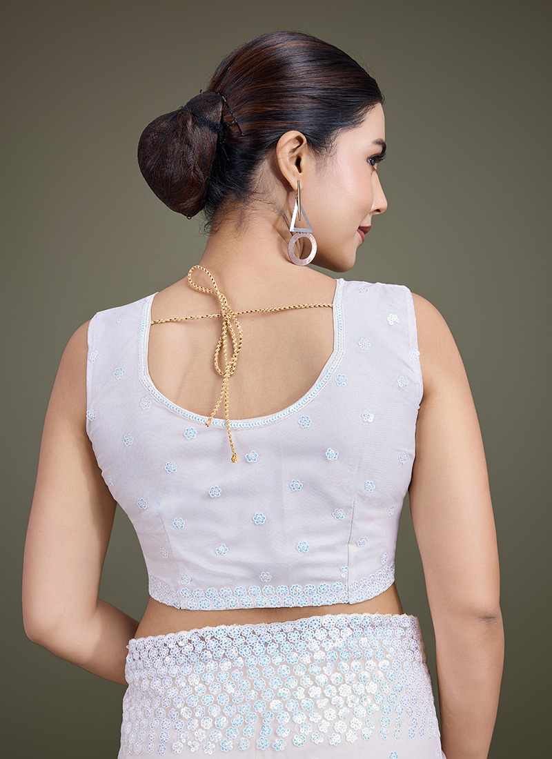 Buy Breathtaking Beauty In Cream Net Embroidered Sequins Saree Festive ...