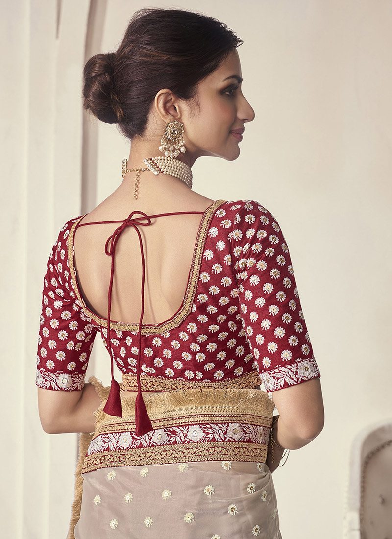 Buy Breathtaking Sequined Zari Thread Work Organza Saree Party Wear ...