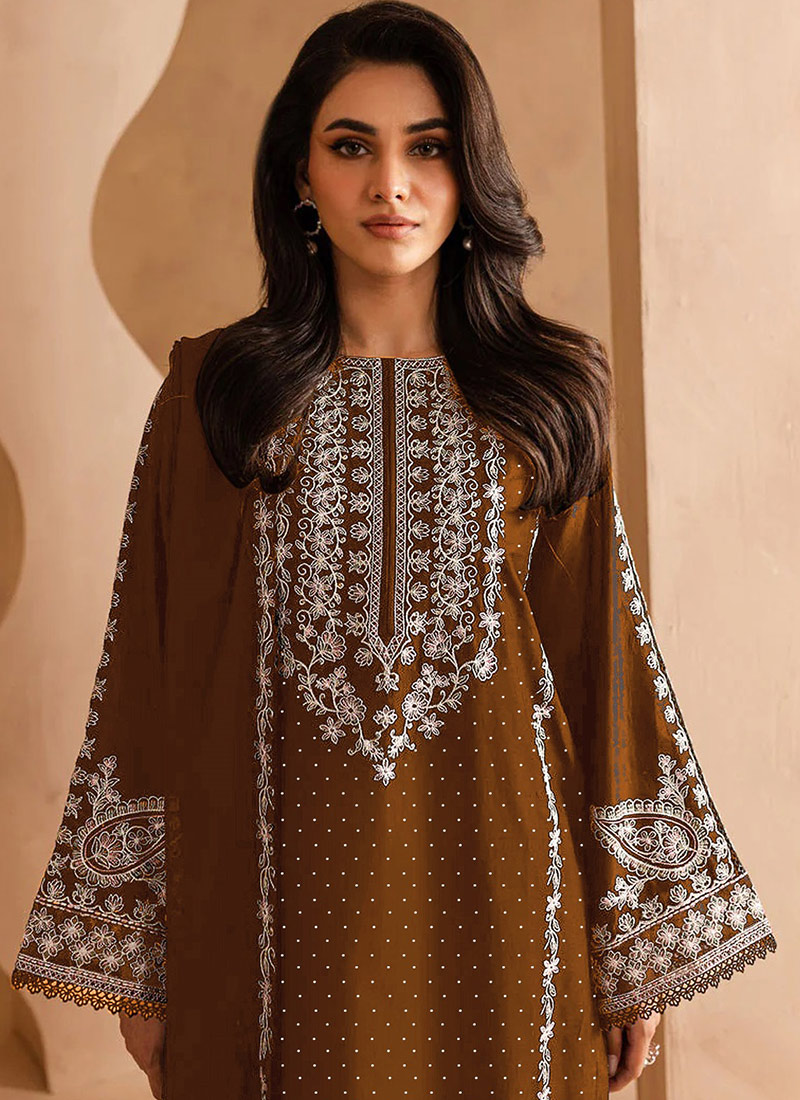Shop Brown Georgette Embroidered Straight Pant Suit Festive Wear Online ...