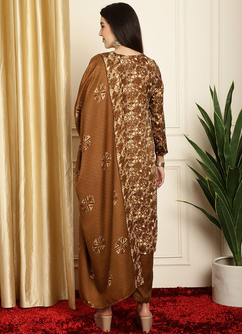 Brown Pashmina Printed Salwar Kameez SLSSLS4051