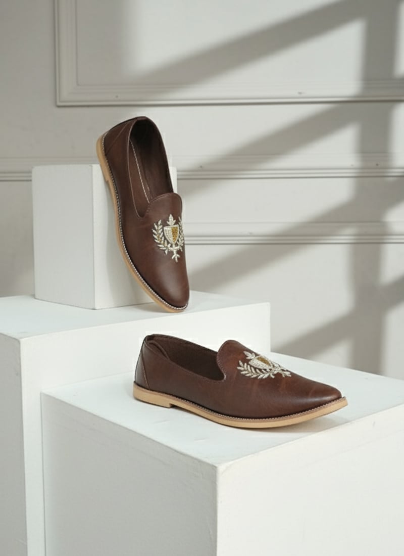 Shop Brown Zardosi Work Mojari For Men in UK - Cbazaar