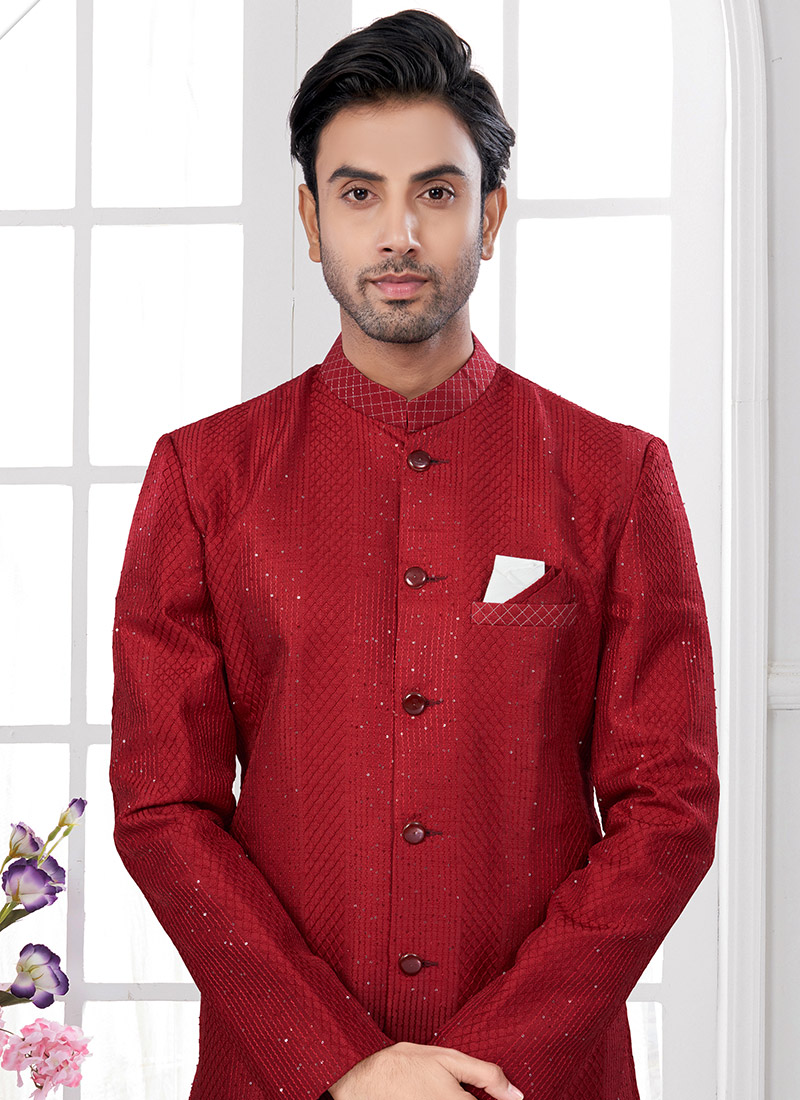 Shop Celebrate In Grace Maroon Silk Embroidered Sequins Indowestern ...