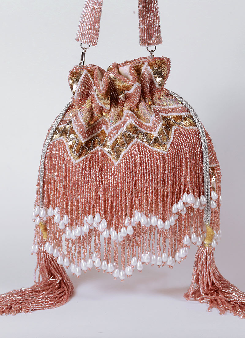 Shop Champagne Velvet Cut Dana Potli Embossed With Beads And Moti Party ...