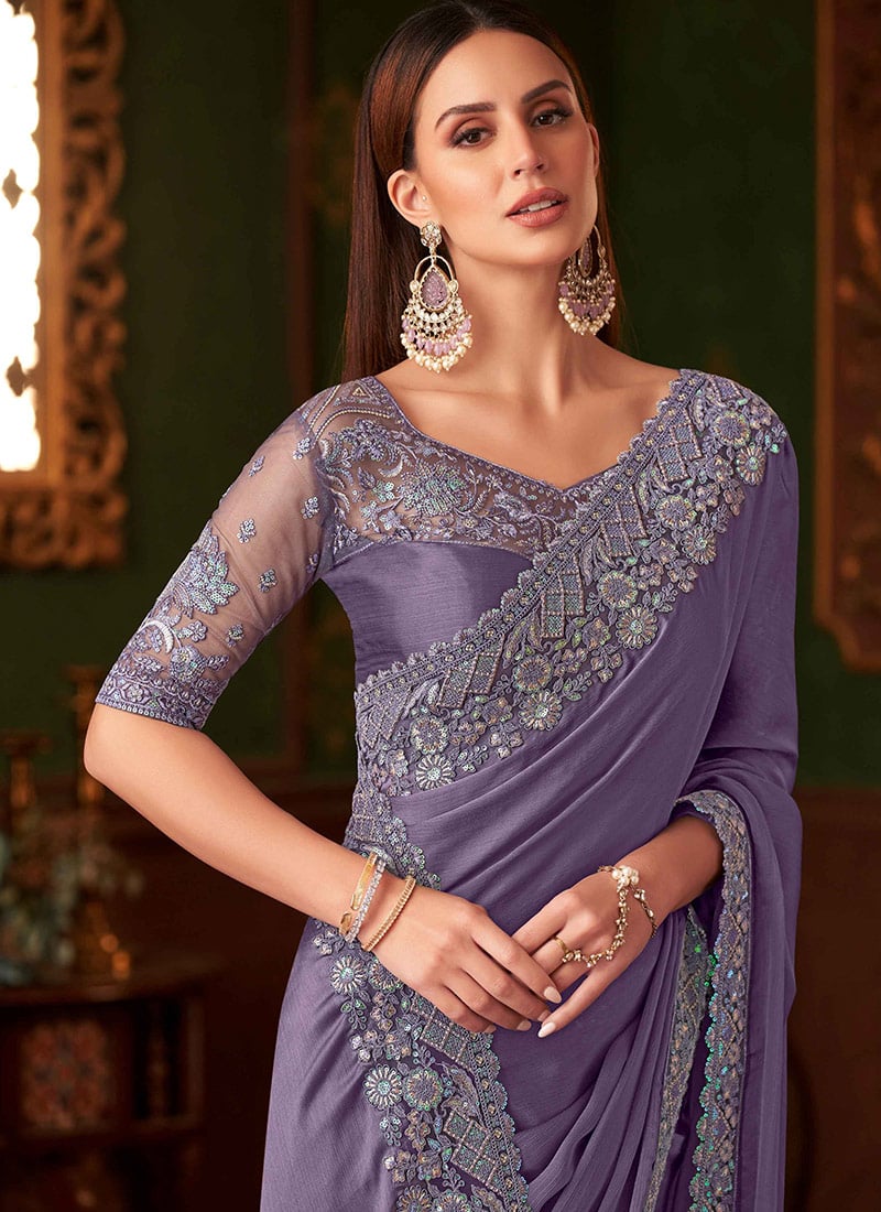 Buy Lavender sarees online | Lavender sarees styles | Online Lavender ...