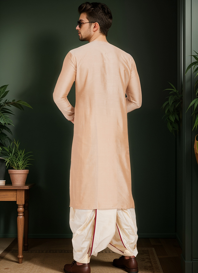 Shop Chiku Viscose Embroidered Dhoti Style Kurta Pyjama For Men Festive ...