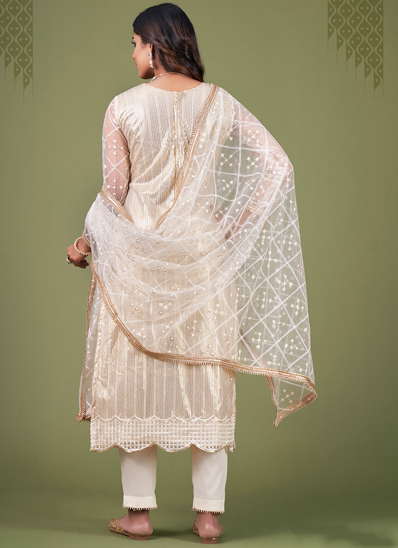 Buy Cream Net Embroidery Straight Pant Suit Party Wear Online at Best ...