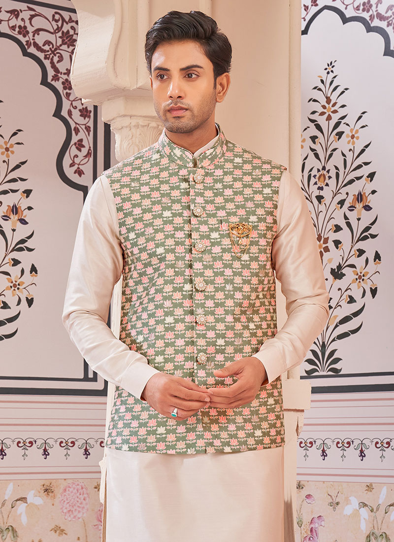 Shop Cream Silk Embroidered Bandi Set Festive Wear Online at Best Price ...