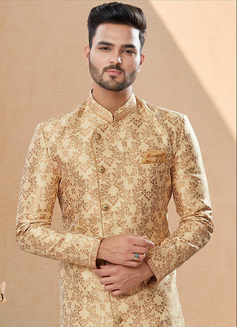 Gold Sherwanis : Shop Gold Sherwanis Designer Outfits For Men