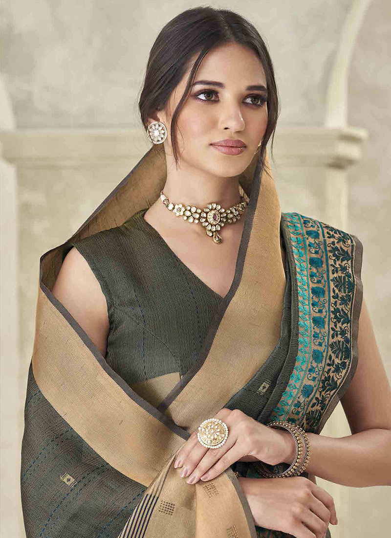 Buy Dark Grey Art Silk Banarasi Saree Festive Wear Online at Best Price ...