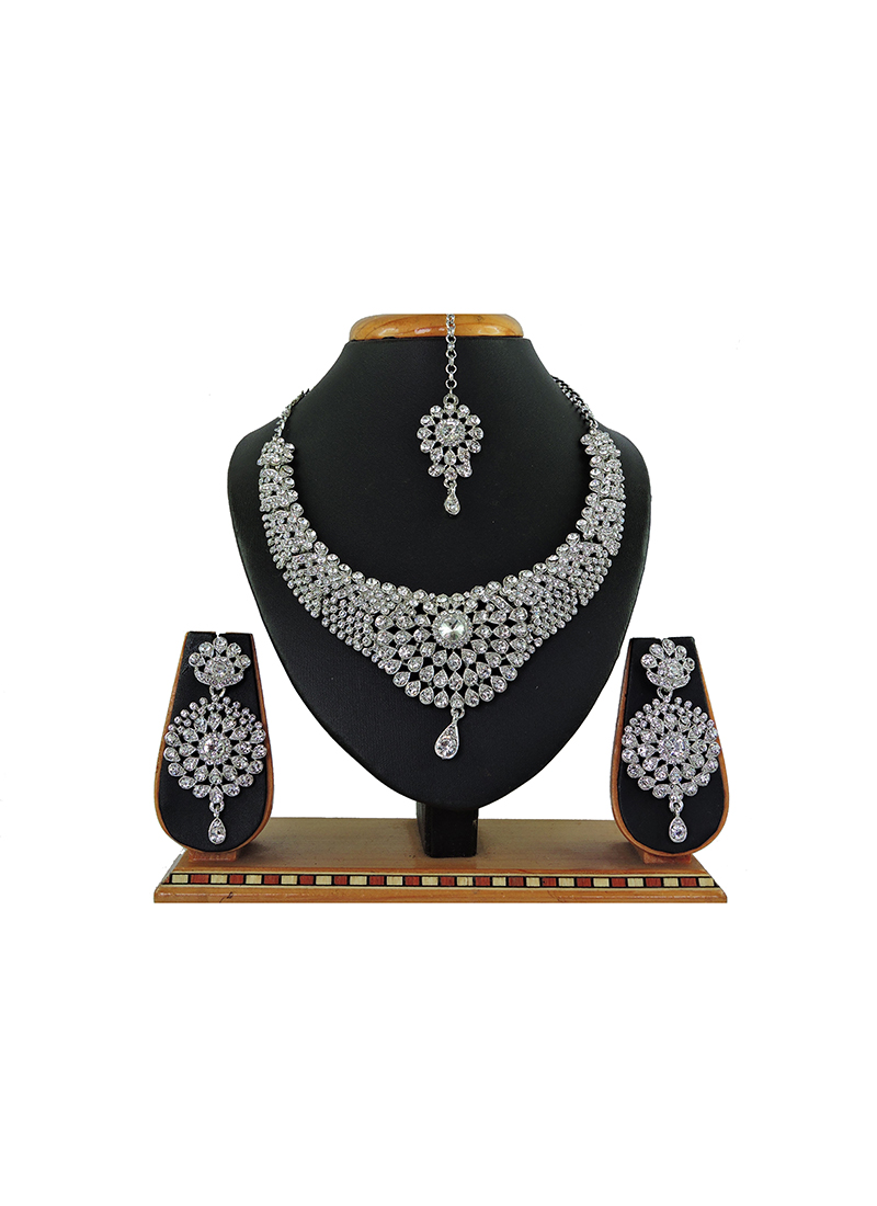 Shop Delicate Designer White Stone Bridal Necklace Set Party Wear ...