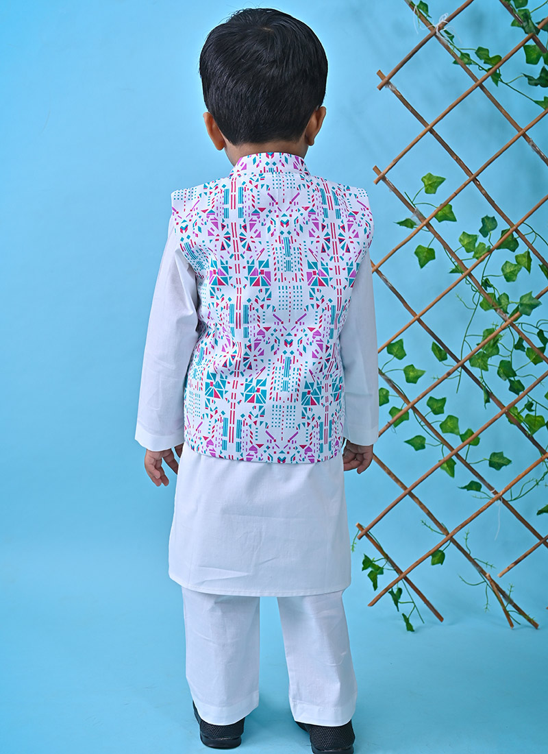 Buy Delightful White Cotton Boys Bandi Set Party Wear Online at Best ...