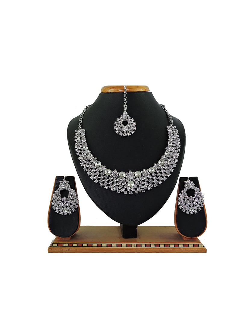 Buy Dramatic Designer White Stone Bridal Necklace Set Party Wear Online at Best Price | Cbazaar
