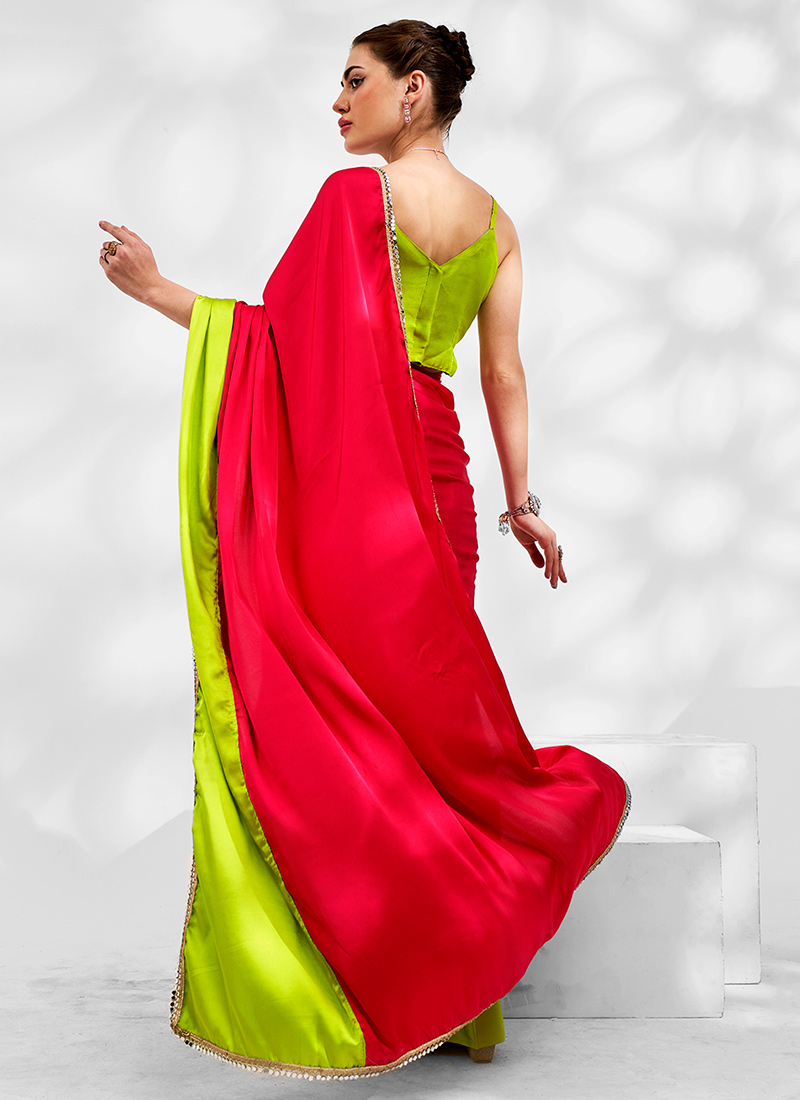 Buy Dual Color Art Silk Lace Mirror Mirror Work Embossed Saree After ...