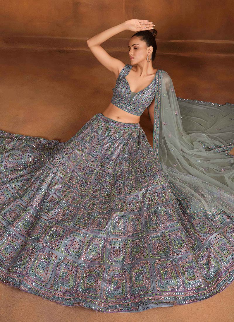 Shop Dusty Blue Net Embroidery Stone And Hand Embroidered Umbrella ...