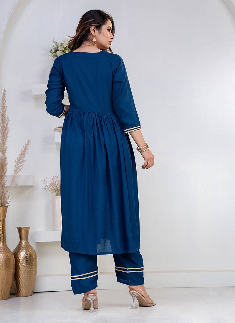 Shop Elegant Blue Rayon Zari Lace Work Anarkali Suit After Six Wear in ...