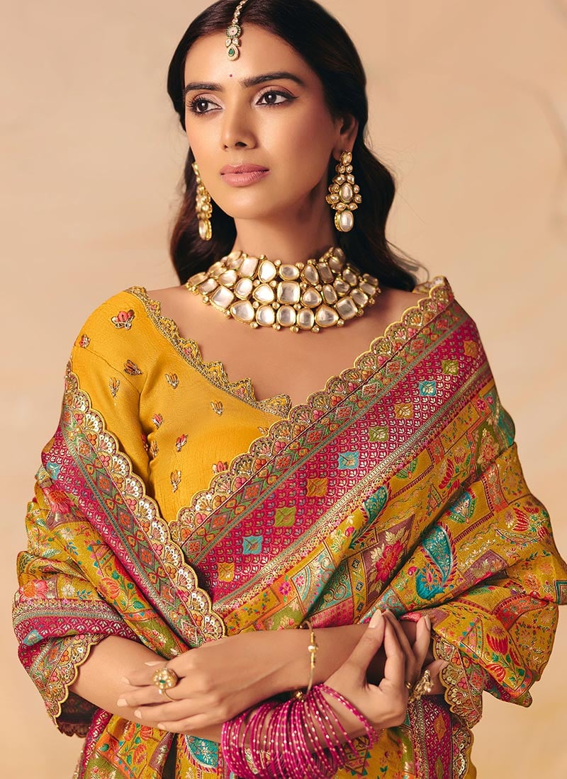 Shop Elegant Mustard Dola Silk Zari Embroidered Sequins Cut Work ...