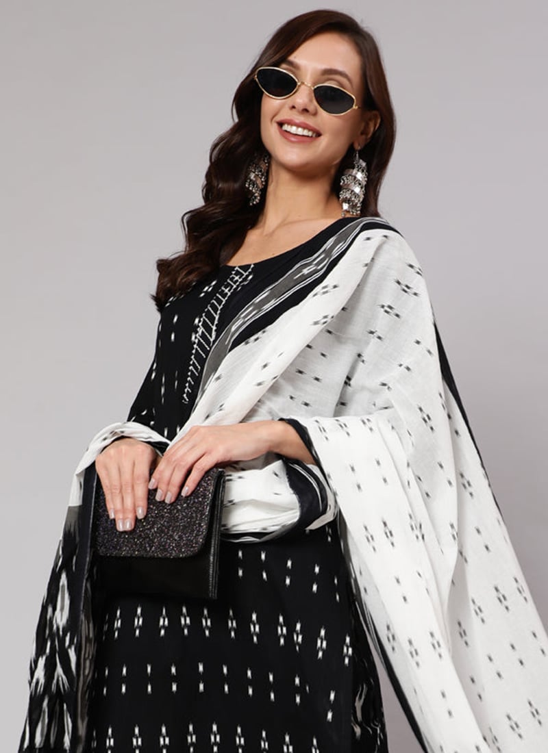 Shop Elgantly Printed Cotton Black Palazzo Suit After Six Wear Online ...